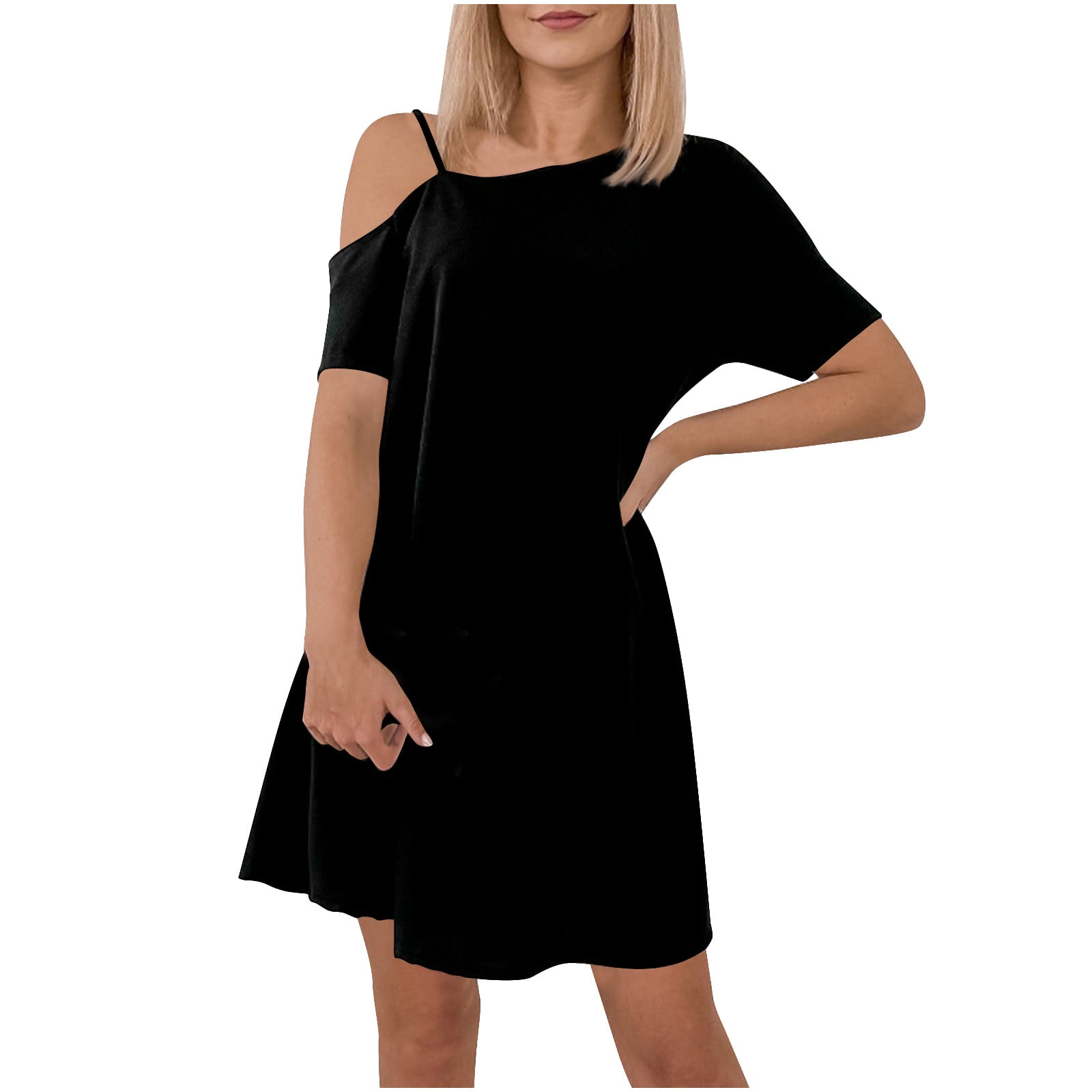 BLVB Summer Dresses for Women Short Sleeve off Shoulder Casual Dress ...