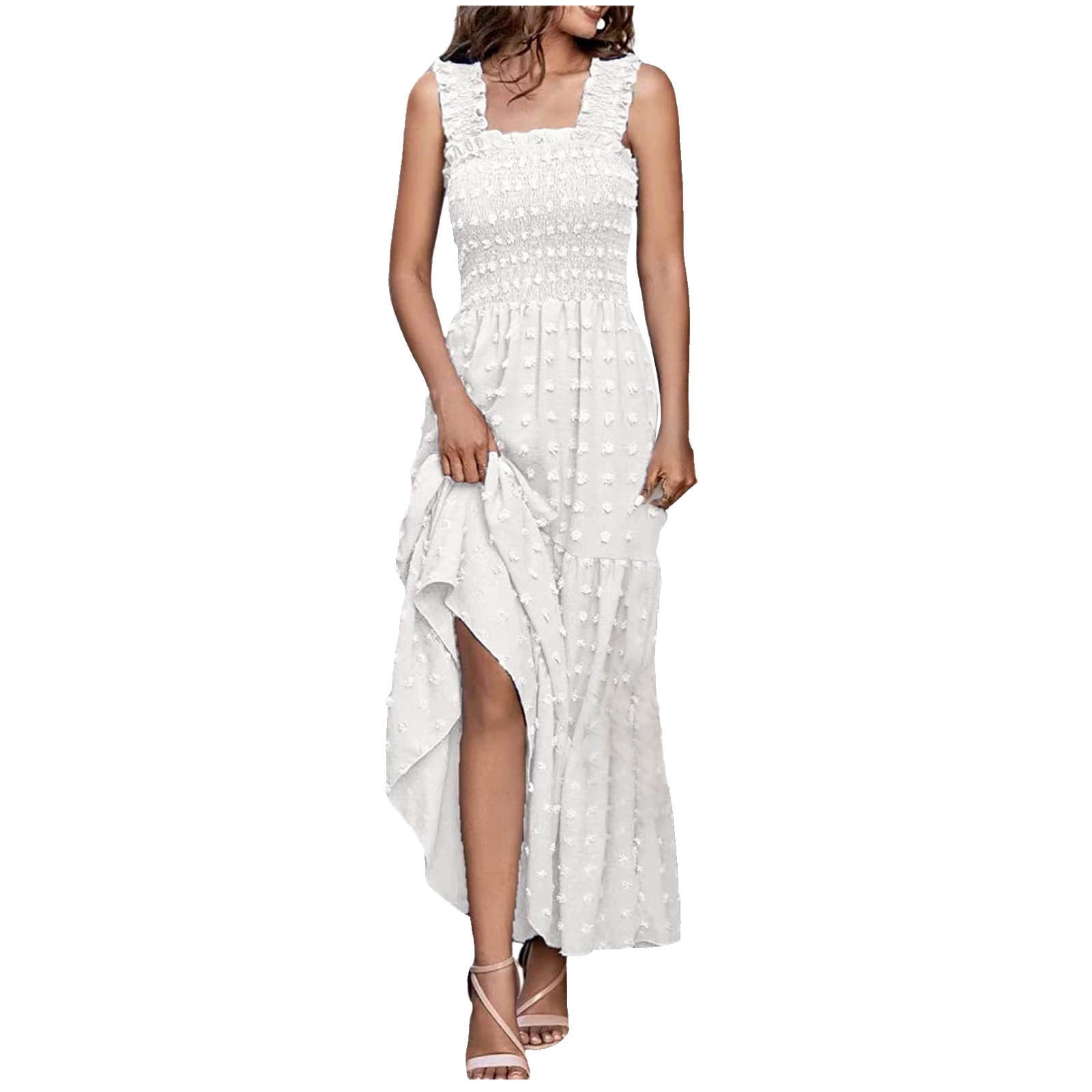 BLVB Summer Dresses for Women 2025 Sleeveless Square Neck Smocked Boho ...