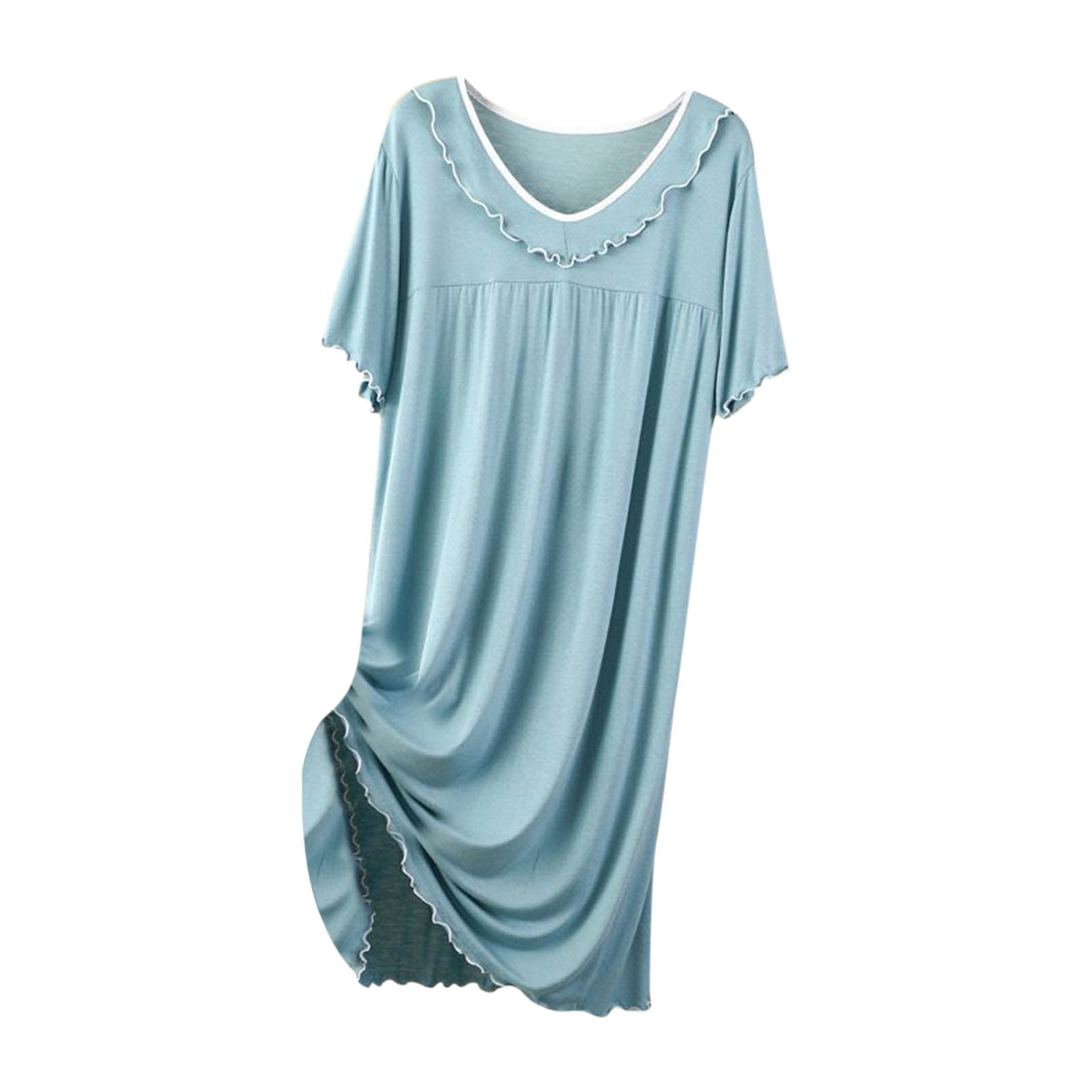 Besolor Summer Nightgowns for Women V Neck Short Sleeve Nightdress ...