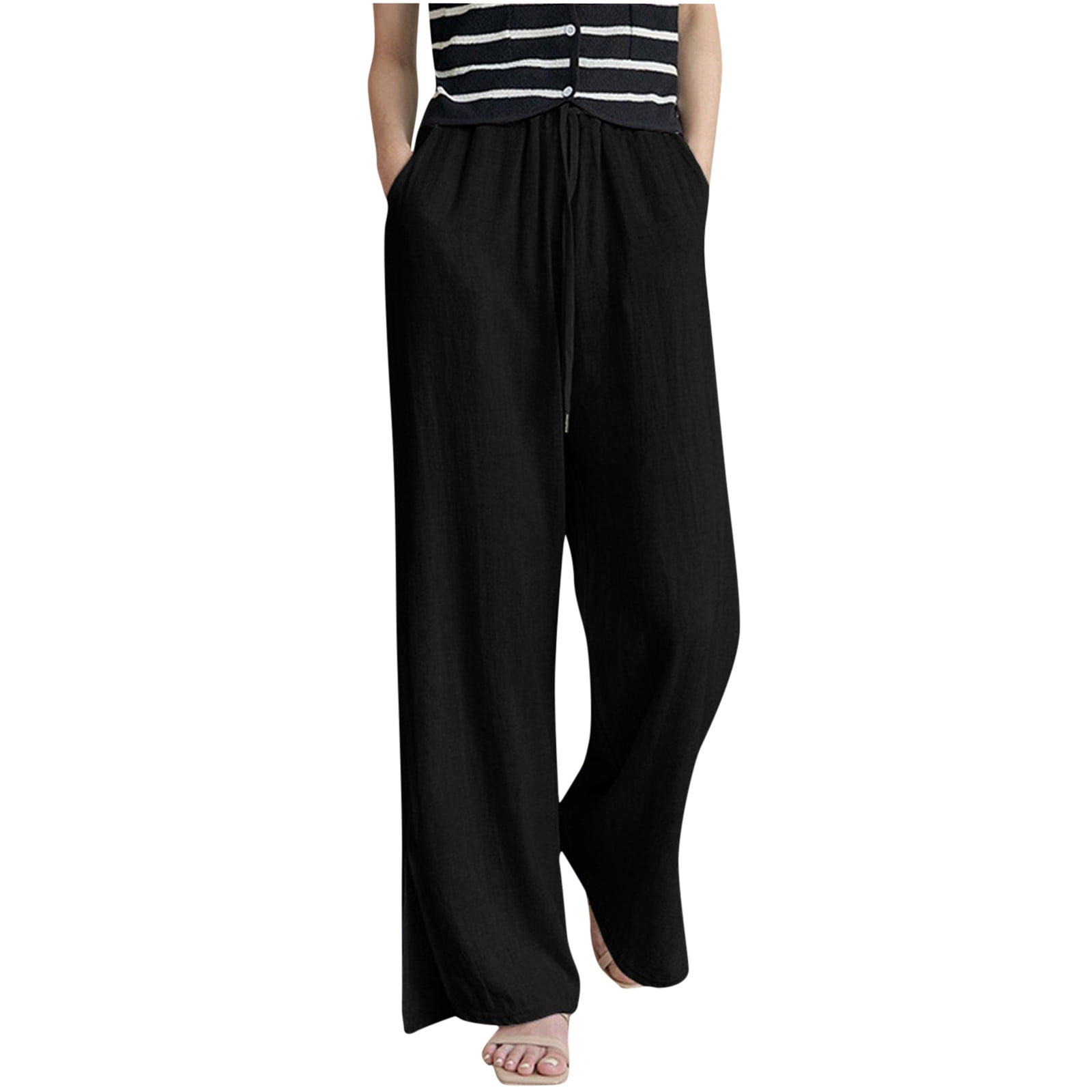 Blvb Summer Palazzo Pants For Women Baggy Side Slit Wide Leg Cotton