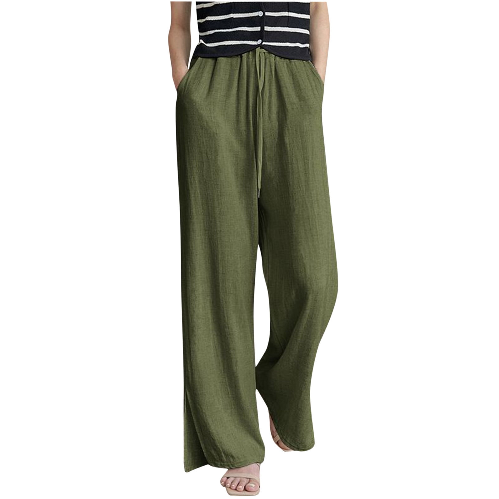 Blvb Summer Palazzo Pants For Women Baggy Side Slit Wide Leg Cotton