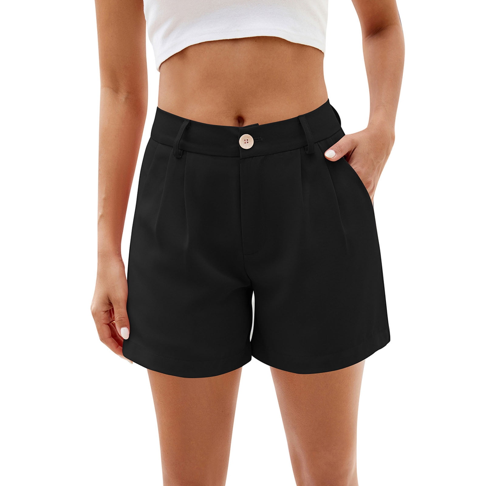BLVB Summer Shorts for Women Button High Waisted Casual Pleated Solid ...