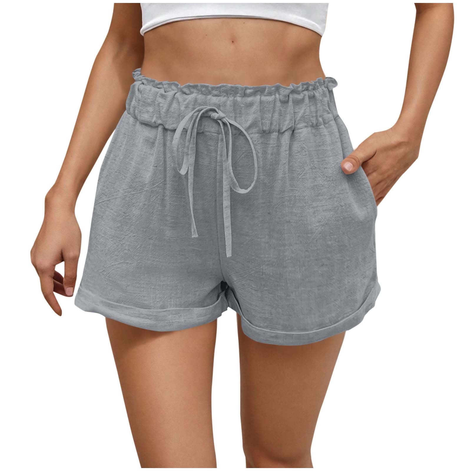 BLVB Summer Shorts for Women Drawstring Elastic Waist Folded Hem Dressy ...