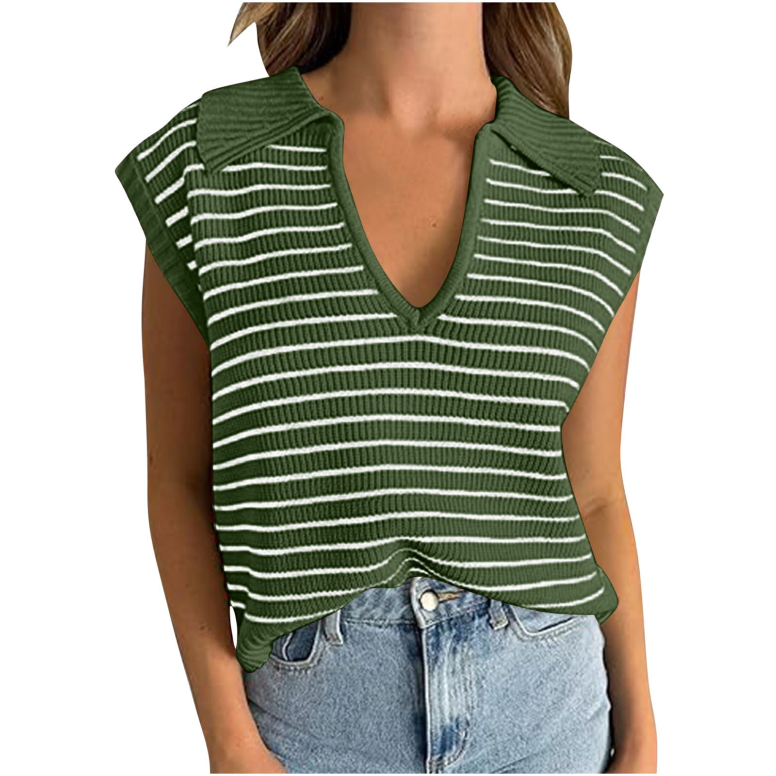 BLVB Summer Sweaters for Women 2025 V Neck Cap Sleeve Tops Sleeveless ...