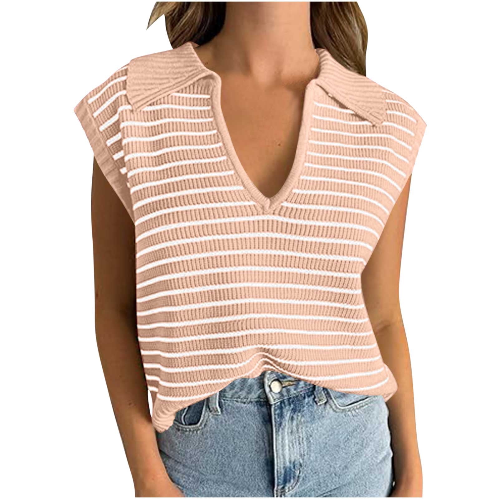 BLVB Summer Sweaters for Women V Neck Cap Sleeve Tops Sleeveless ...