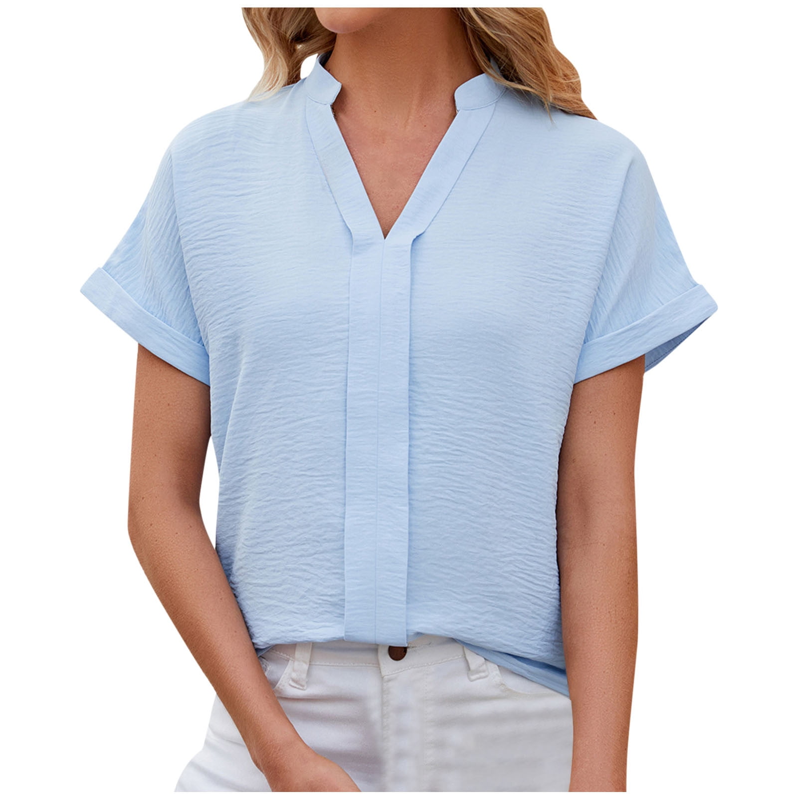 BLVB Summer Tops for Women 2024 V Neck Short Sleeve Shirts Casual Loose ...