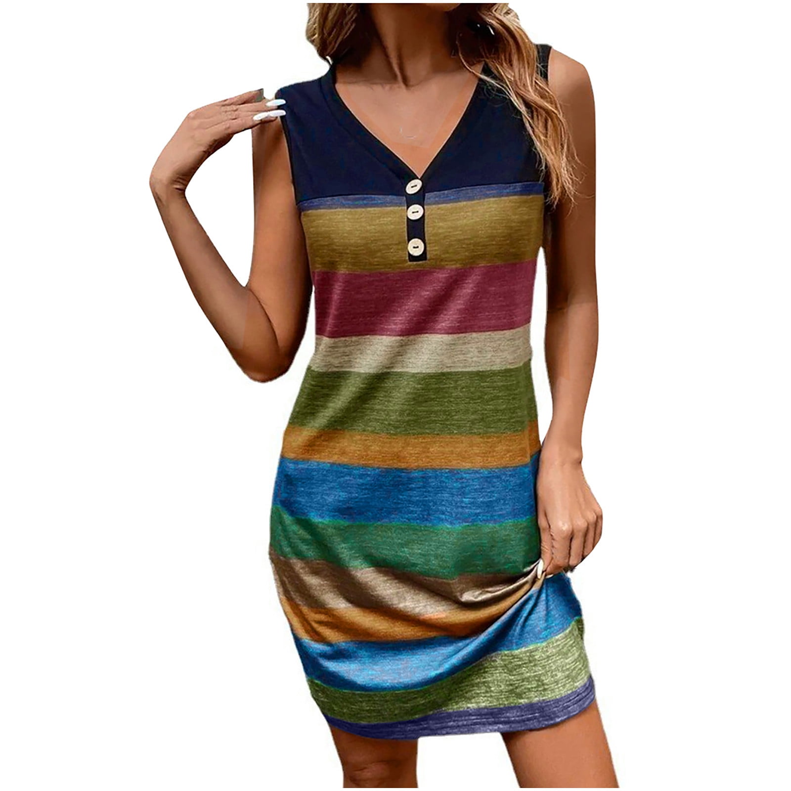 BLVB Sundresses for Women Summer Casual Loose V Neck Tank Dress Trendy ...