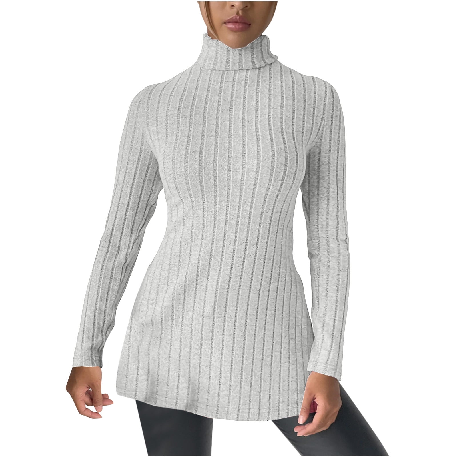 BLVB Sweaters for Women Long Sleeve Turtleneck Side Split Slim Knit ...