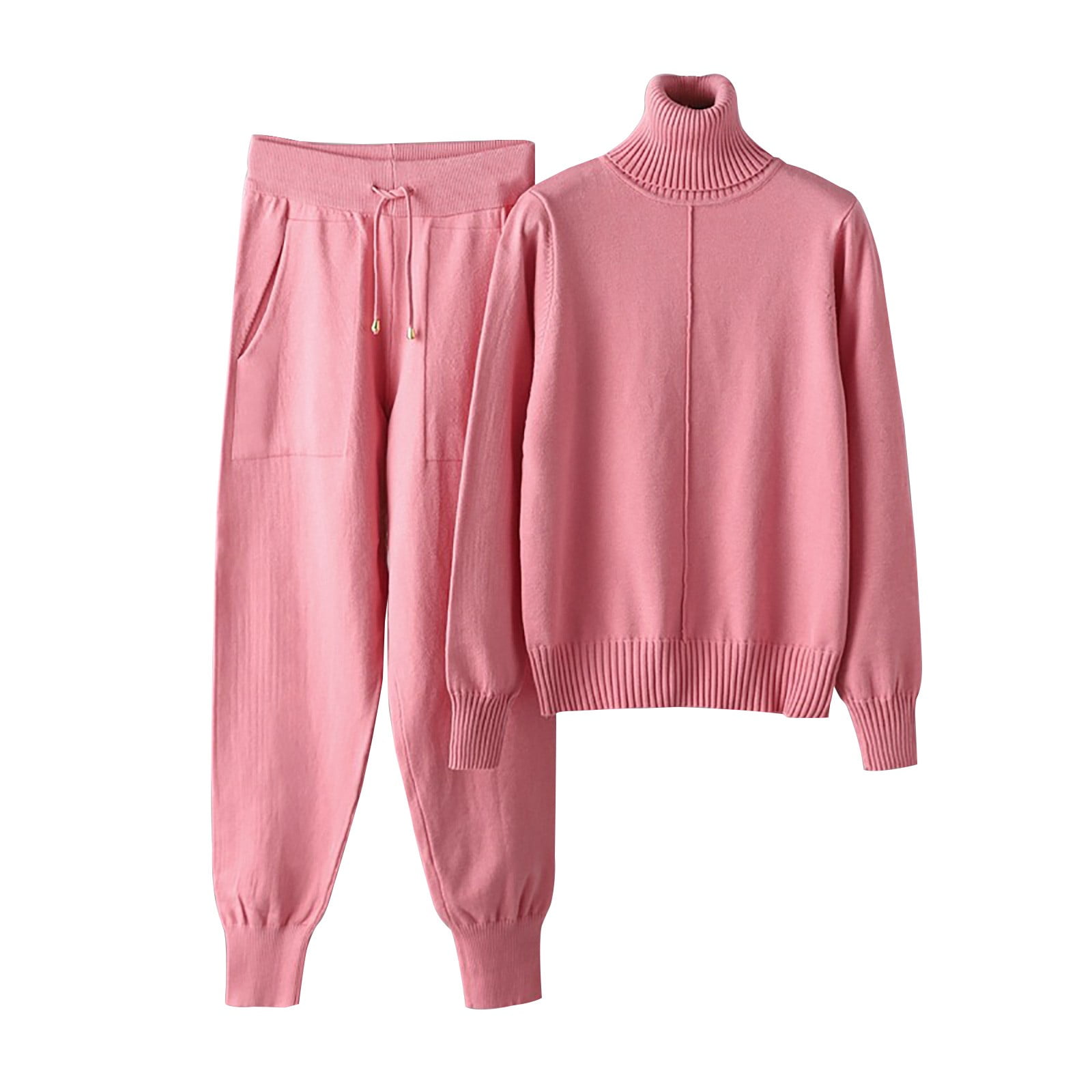 BLVB Sweatsuits for Women 2 Piece Knit Outfits Long Sleeve Turtleneck ...