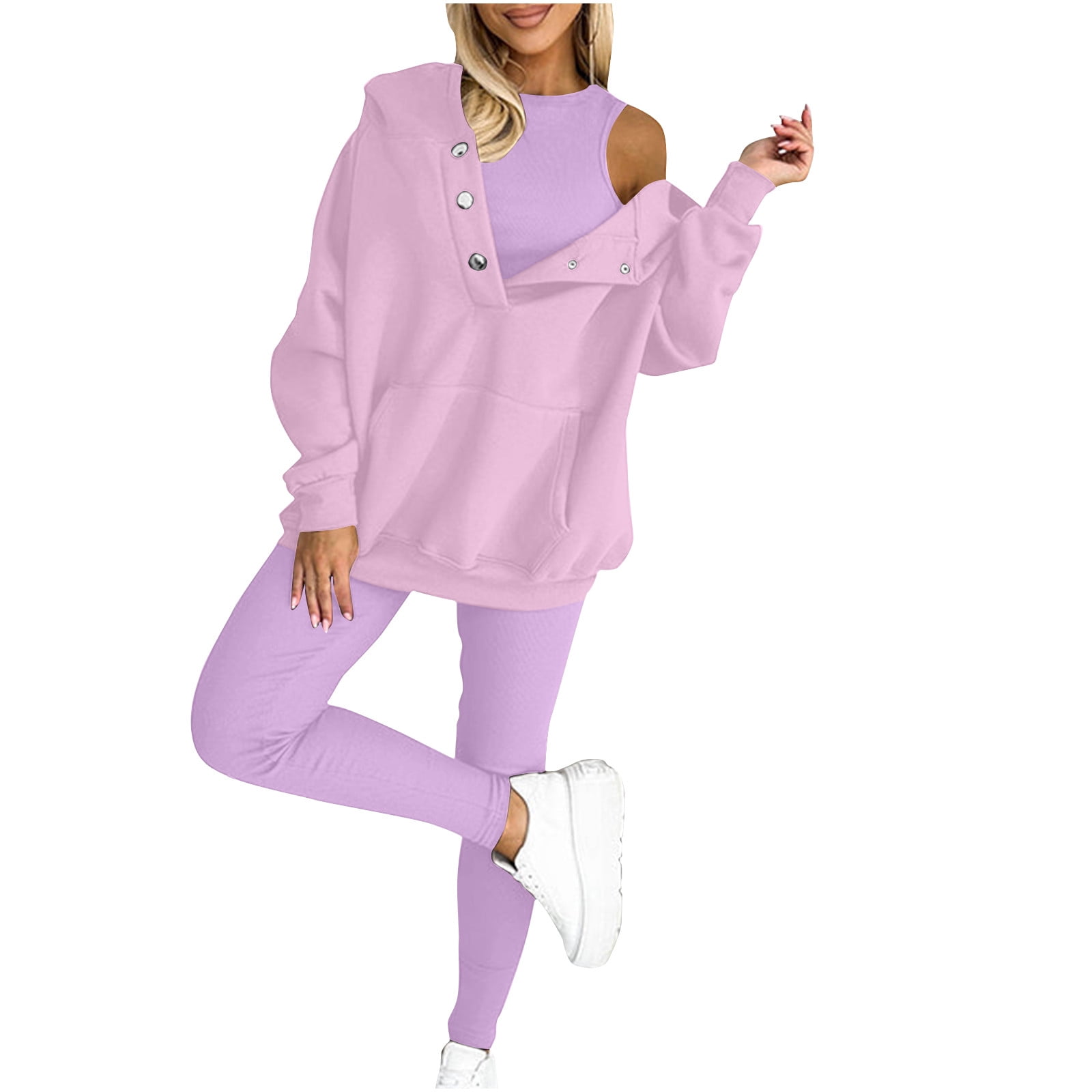 BLVB Sweatsuits for Women Set 3 Piece Outfits Button up Hoodie ...