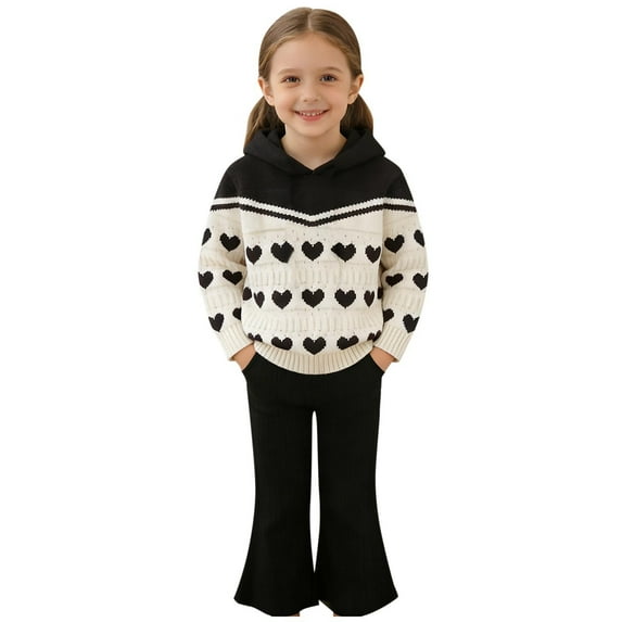 BLVB Toddler Girl Clothes Kids Outfits Long Sleeve Heart Print Hooded ...