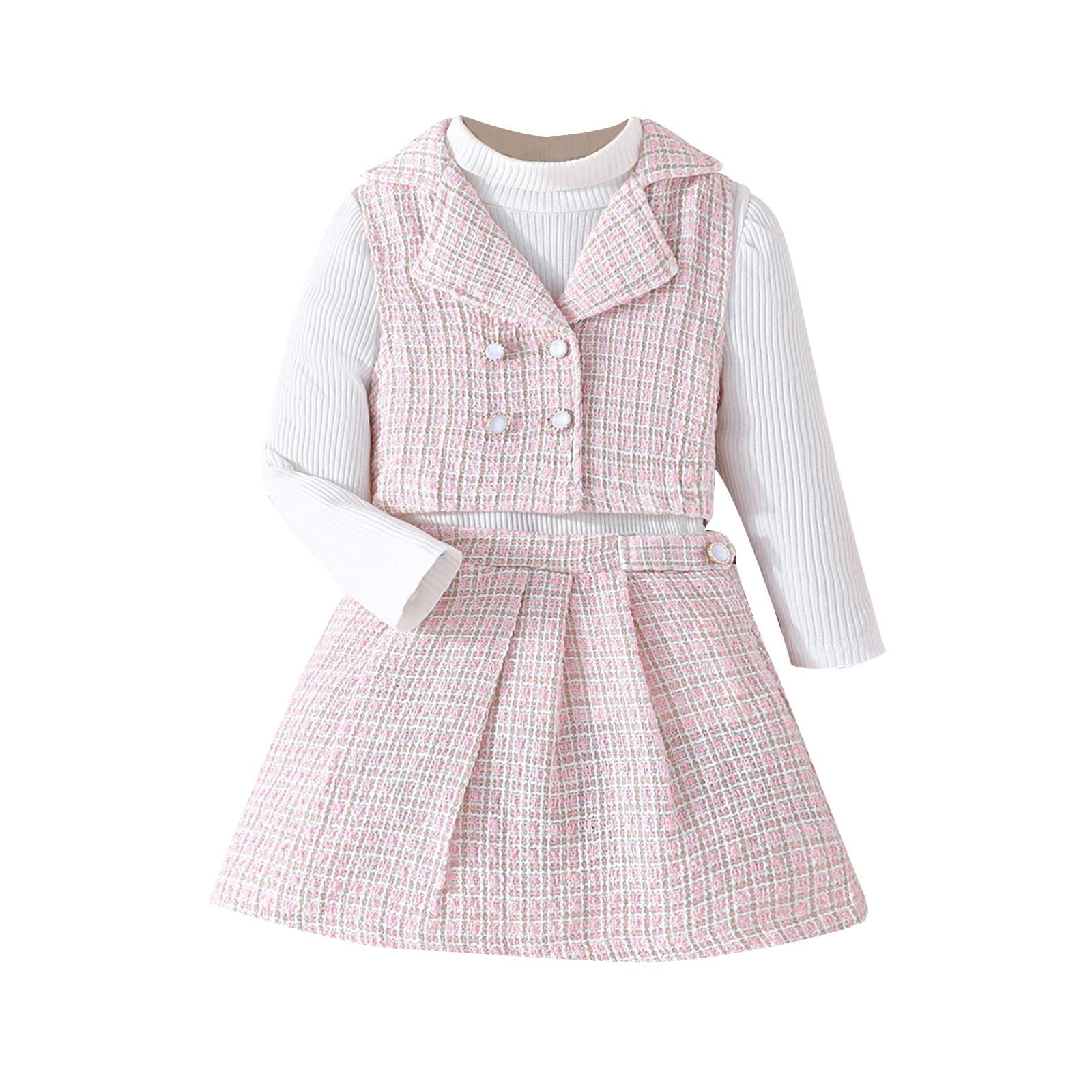 BLVB Toddler Girl's 3 Piece Outfits Plaid Vest and Mini Skirt Set with ...