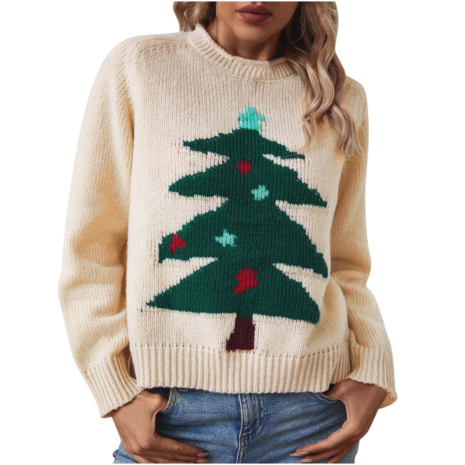 BLVB Ugly Christmas Sweater Women Christmas Tree Graphic Long Sleeve ...