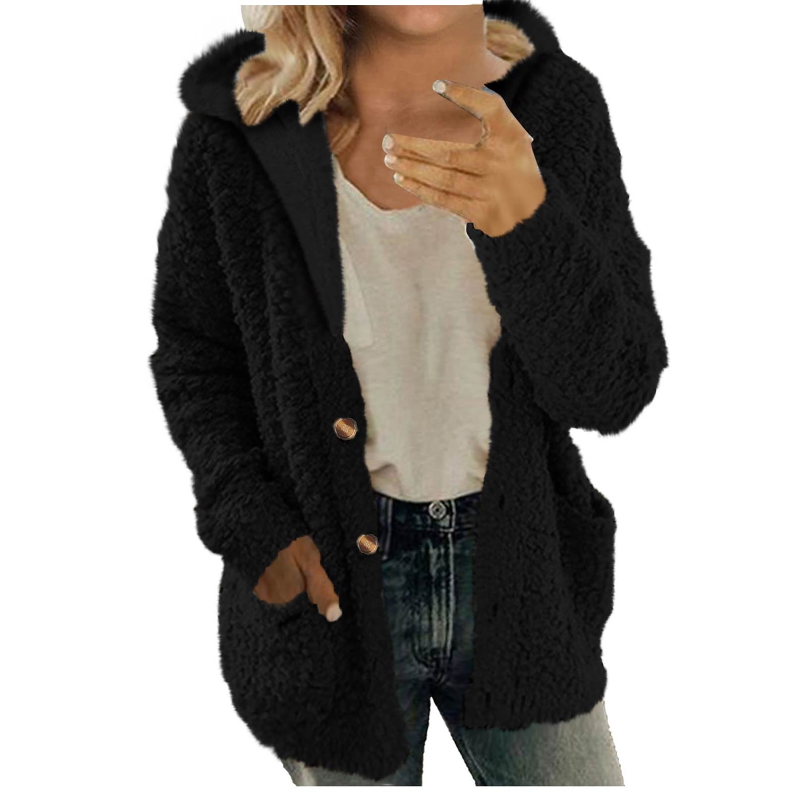 BLVB Warm Fleece Sherpa Jackets for Women Fuzzy Hooded Casual Coats ...