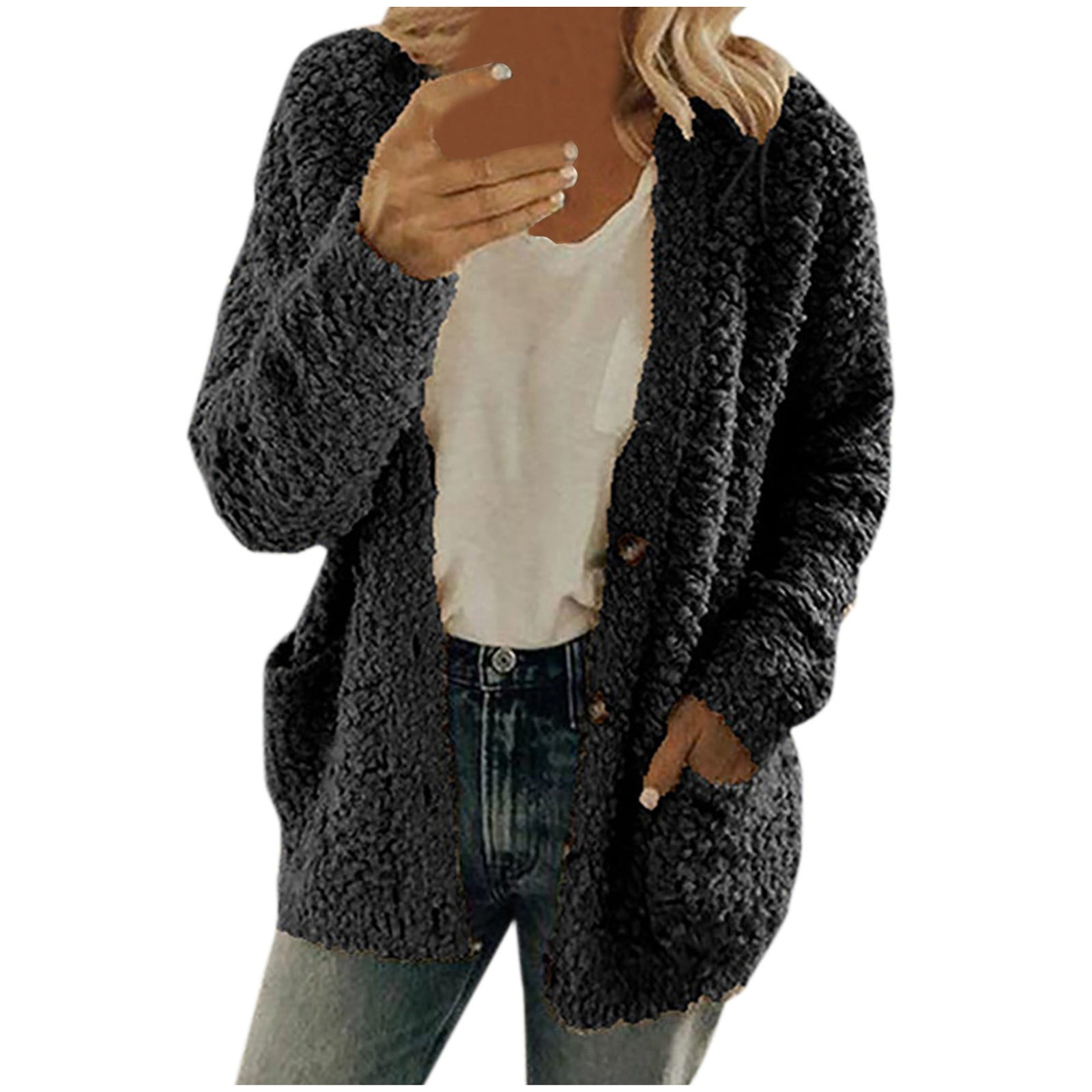 Besolor Warm Winter Coats for Womens Casual Plus Size Fleece Open Front ...