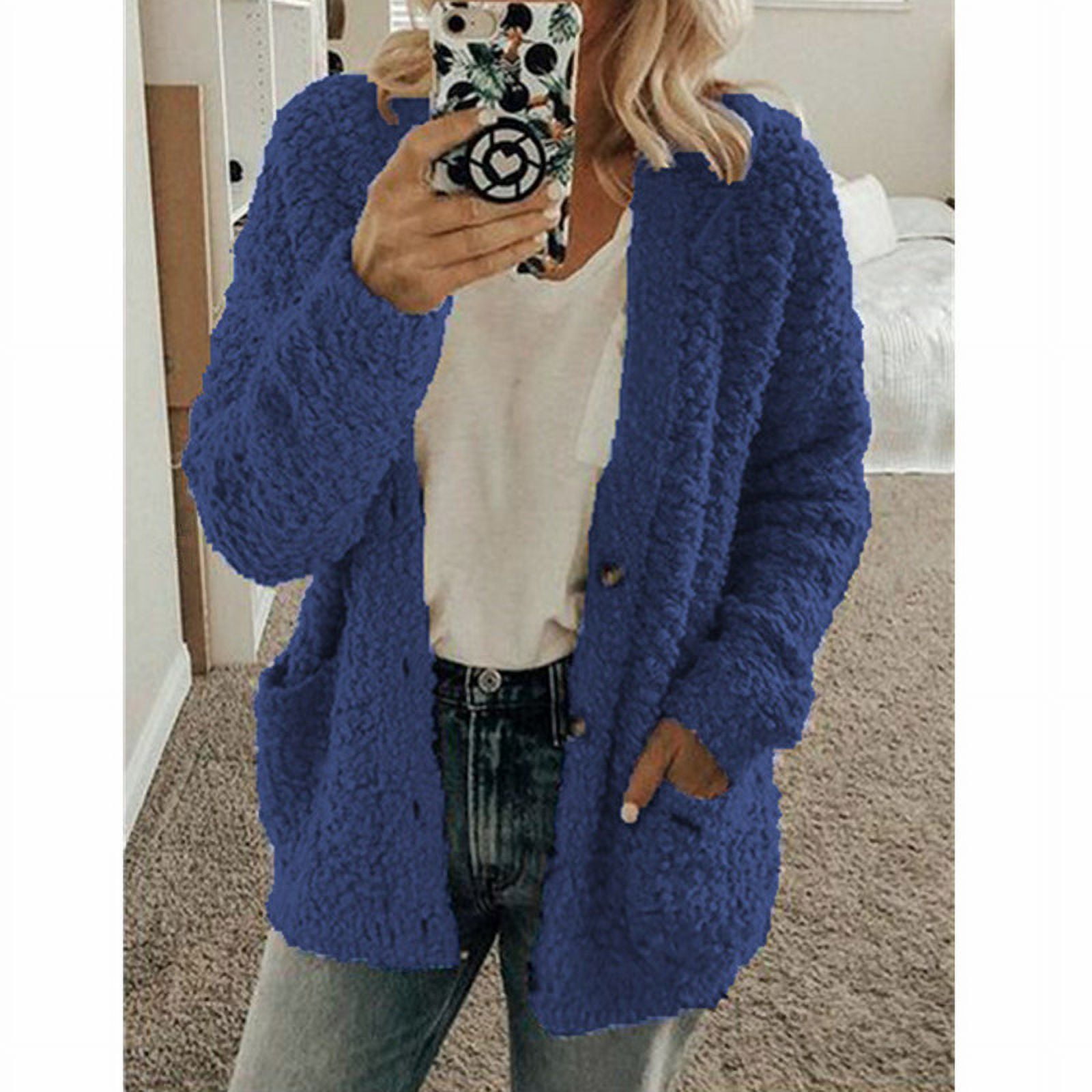 BLVB Warm Winter Coats for Womens Casual Plus Size Fleece Open Front ...