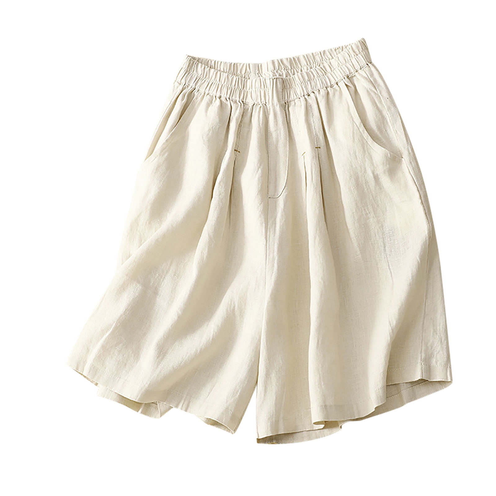 Blvb Wide Leg Cotton Linen Shorts For Women Elastic High Waisted Casual