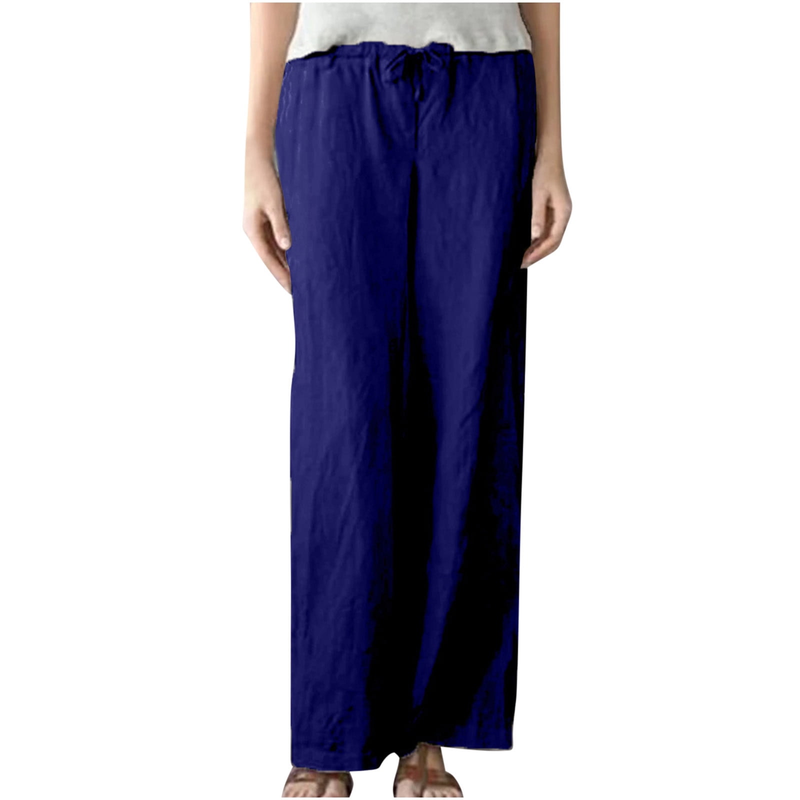 Blvb Wide Leg Pants Woman Casual Baggy Summer Cotton Linen Pants Solid