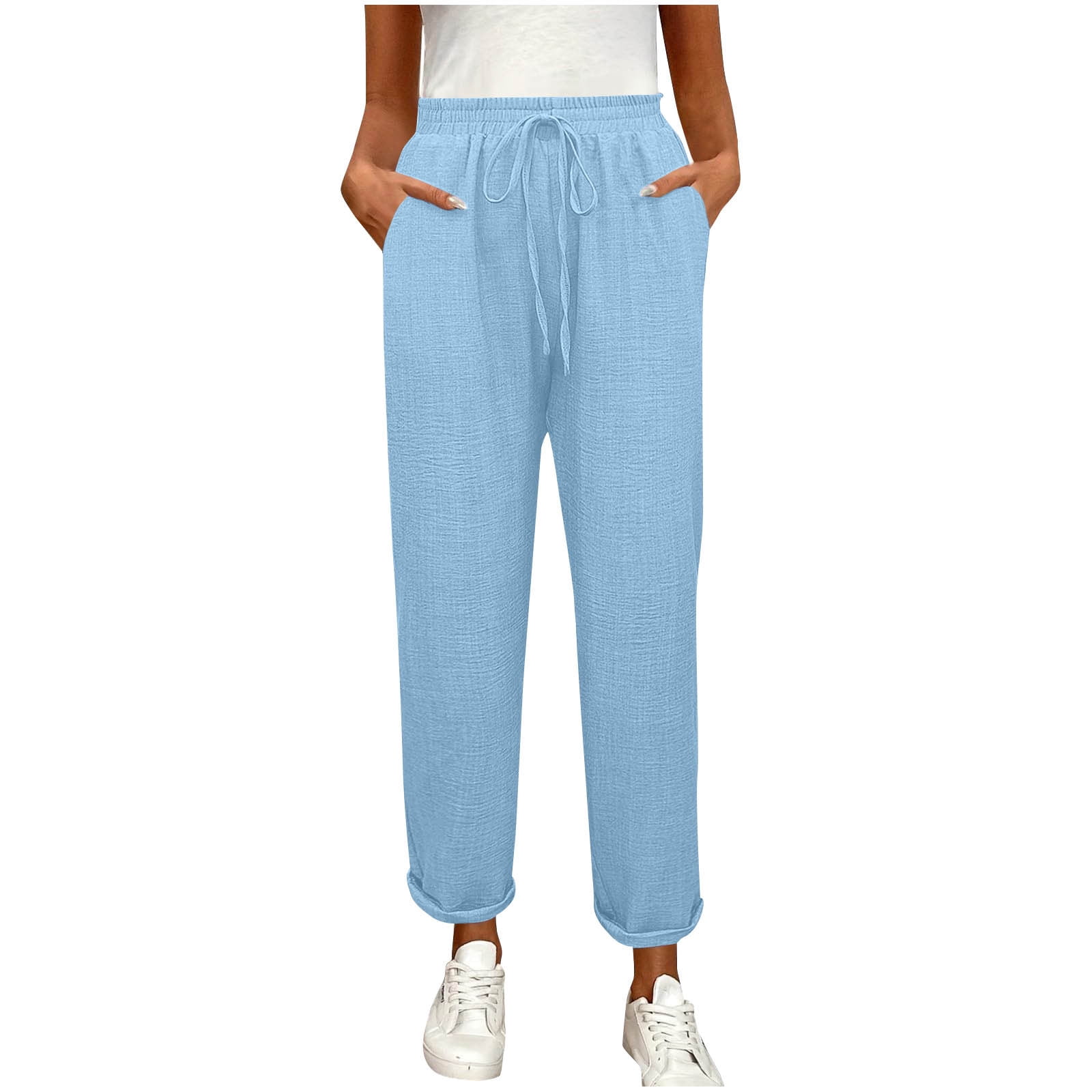 BLVB Wide Leg Pants Women Palazzo Flowy Beach Casual Loose Drawstring ...