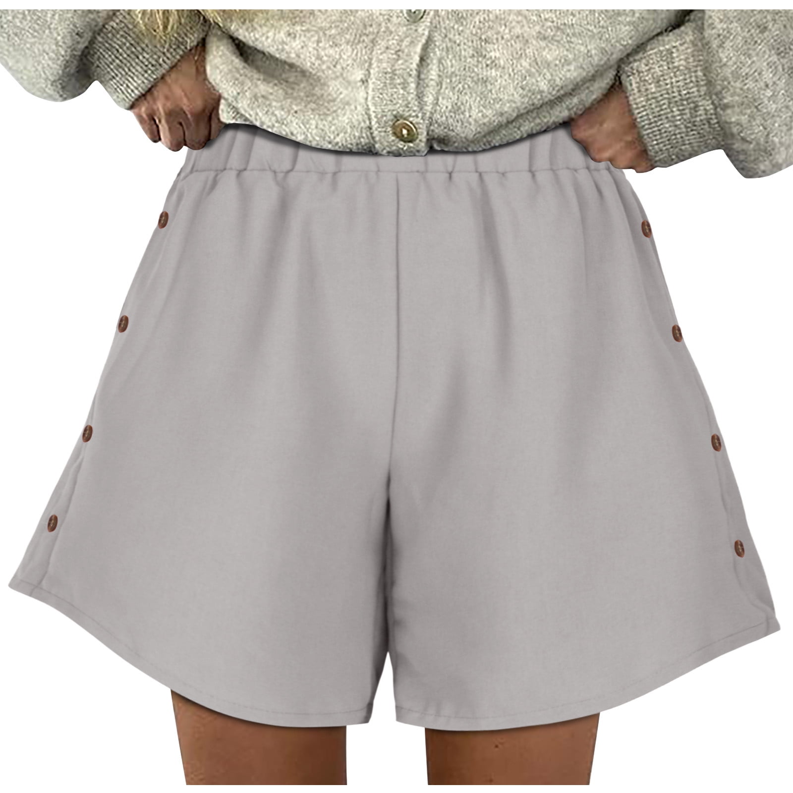 BLVB Wide Leg Shorts for Women Summer Plain Side Button Lightweight ...