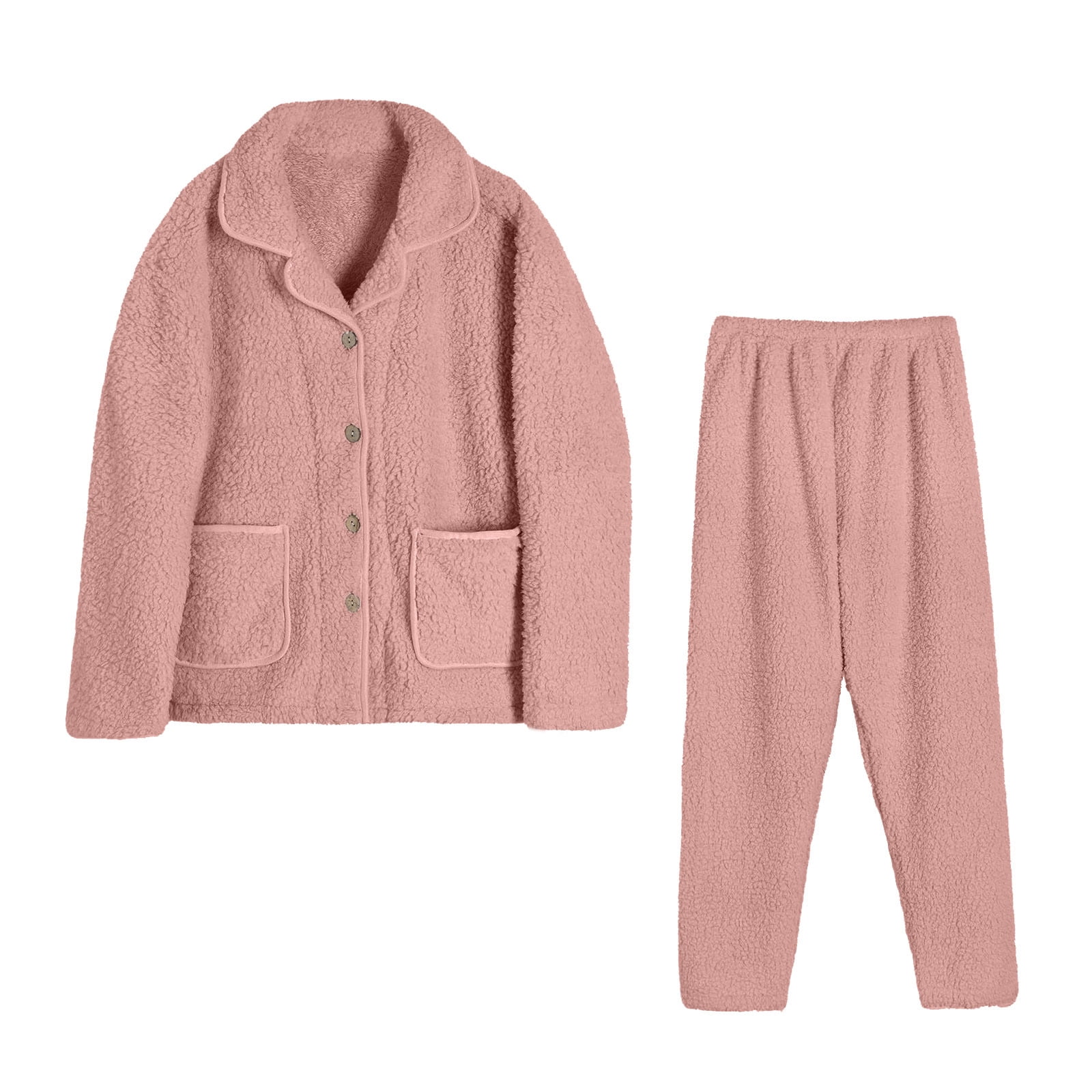 BLVB Winter Fuzzy Fleece Pajama Sets for Women Long Sleeve Tops ...