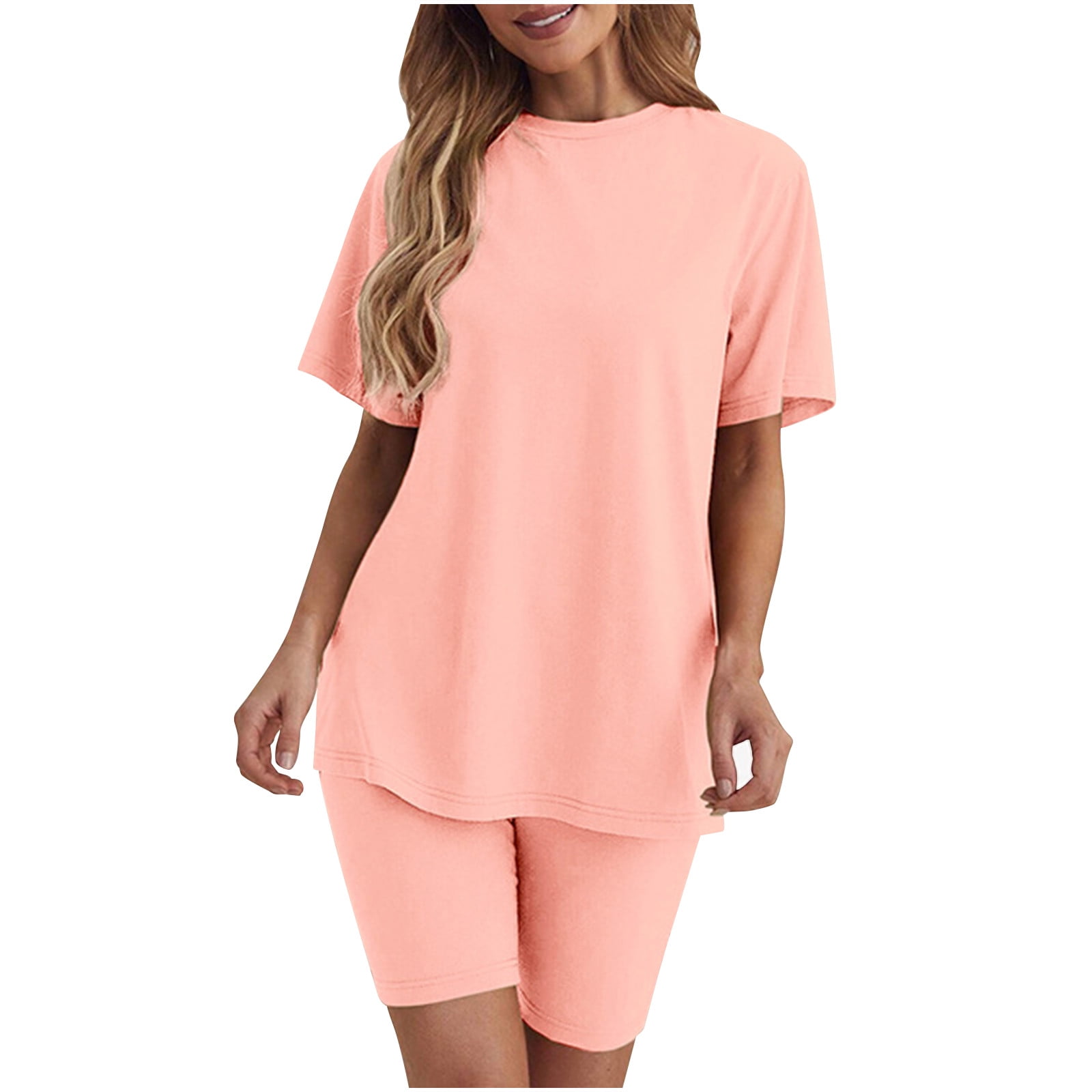 BLVB Women 2 Piece Outfit Sets Casual Oversized T-Shirt Tops Biker ...