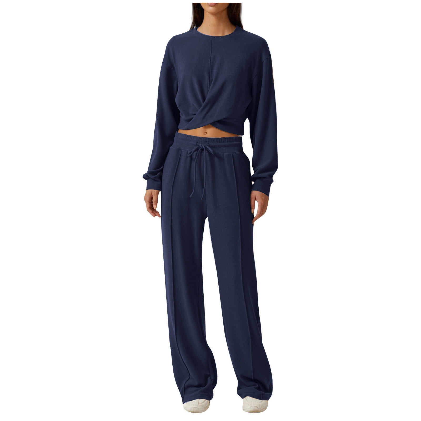 BLVB Women 2 Piece Outfits Sweatsuit Set Crossover Front Cropped ...