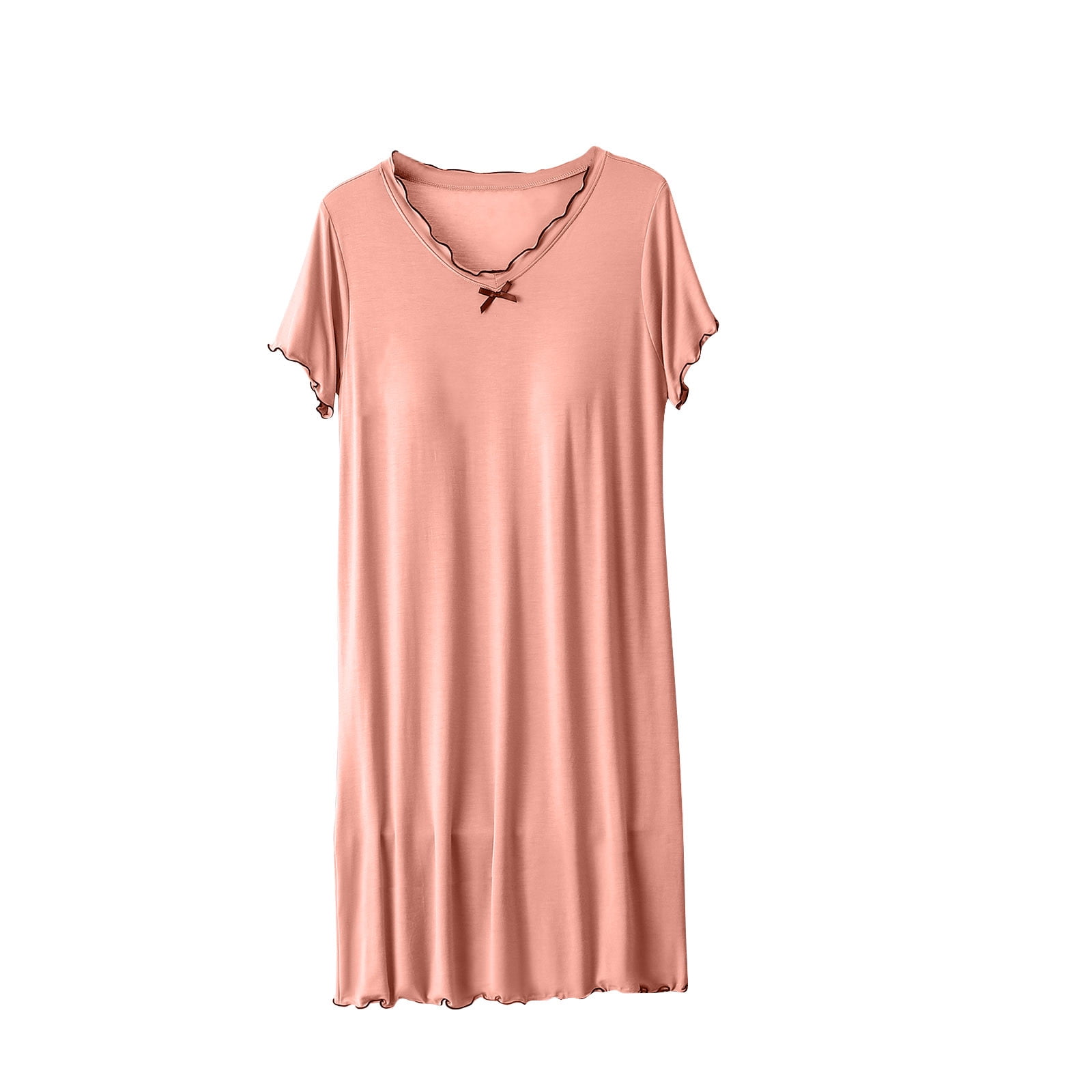 BLVB Women Soft Nightgown Sleepwear Short Sleeve Nightdress V-Neck ...