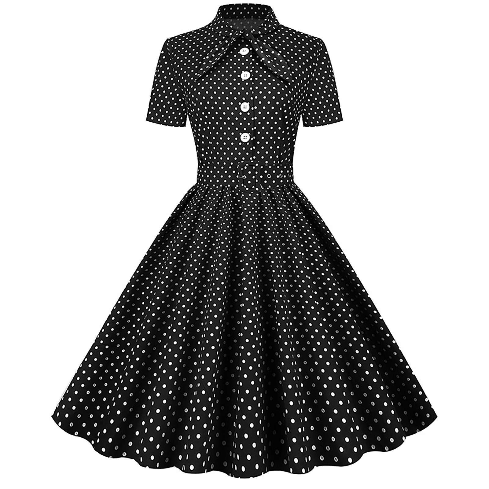BLVB Women's 1950s Vintage Cocktail Dress Lapel Short Sleeve Button ...