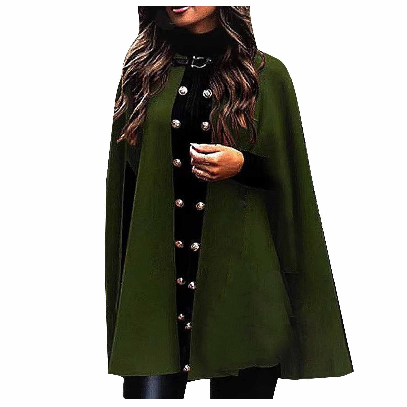 BLVB Women's Fall Winter Elegant Cape Cardigans Solid Color Button Wool ...