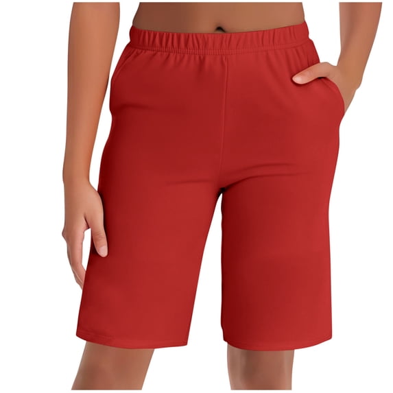BLVB Women's Bermuda Long Shorts with Pockets Elastic Waisted Knee ...
