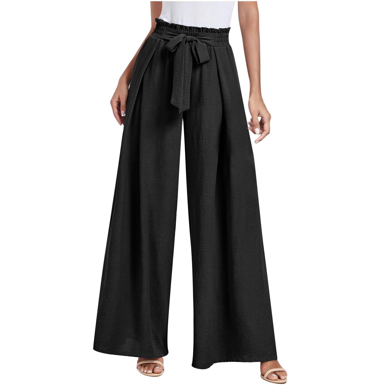 BLVB Women's Boho Flowy High Waisted Wide Leg Pants Elegant Business ...