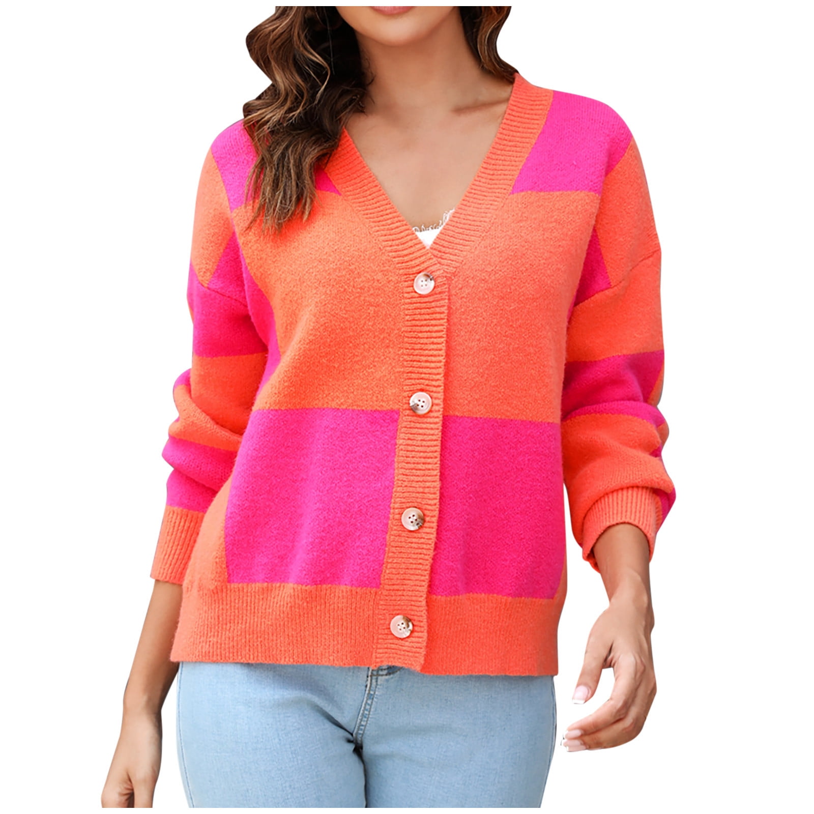 BLVB Women's Button down Knitted Cardigans V Neck Long Sleeve Open ...