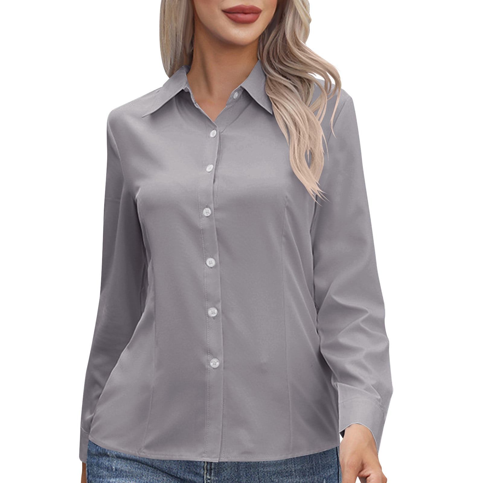 BLVB Women's Button down Shirts Long Sleeve Blouses Formal Collared ...