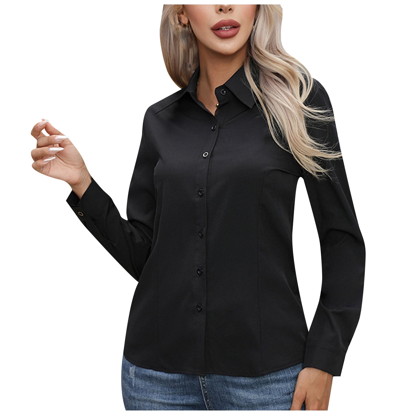 BLVB Women's Button down Shirts Long Sleeve Blouses Formal Collared ...