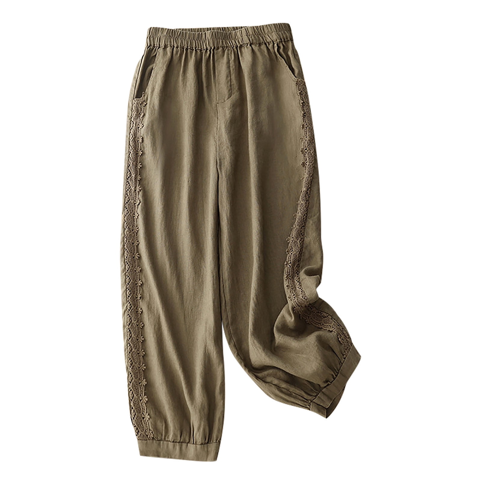 BLVB Women's Casual Tapered Cotton Linen Capri Pants Loose Beach Lounge ...