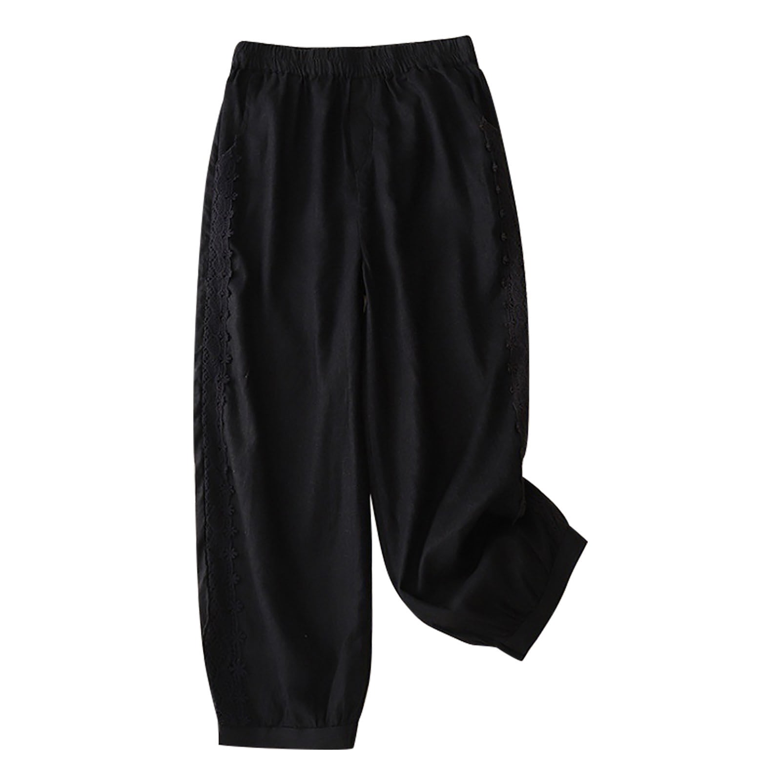 BLVB Women's Casual Tapered Cotton Linen Capri Pants Loose Beach Lounge ...