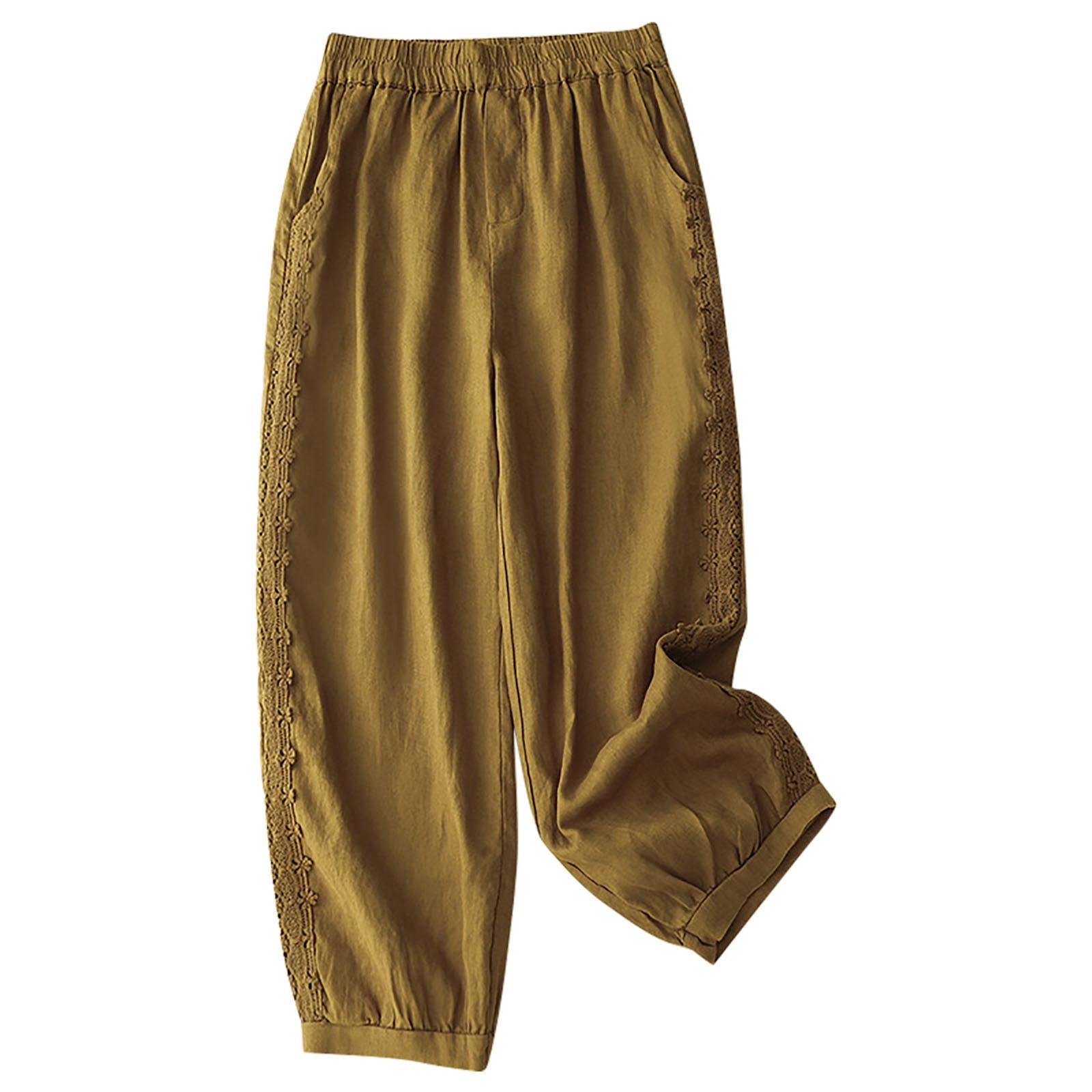 BLVB Women's Casual Tapered Cotton Linen Capri Pants Loose Beach Lounge ...