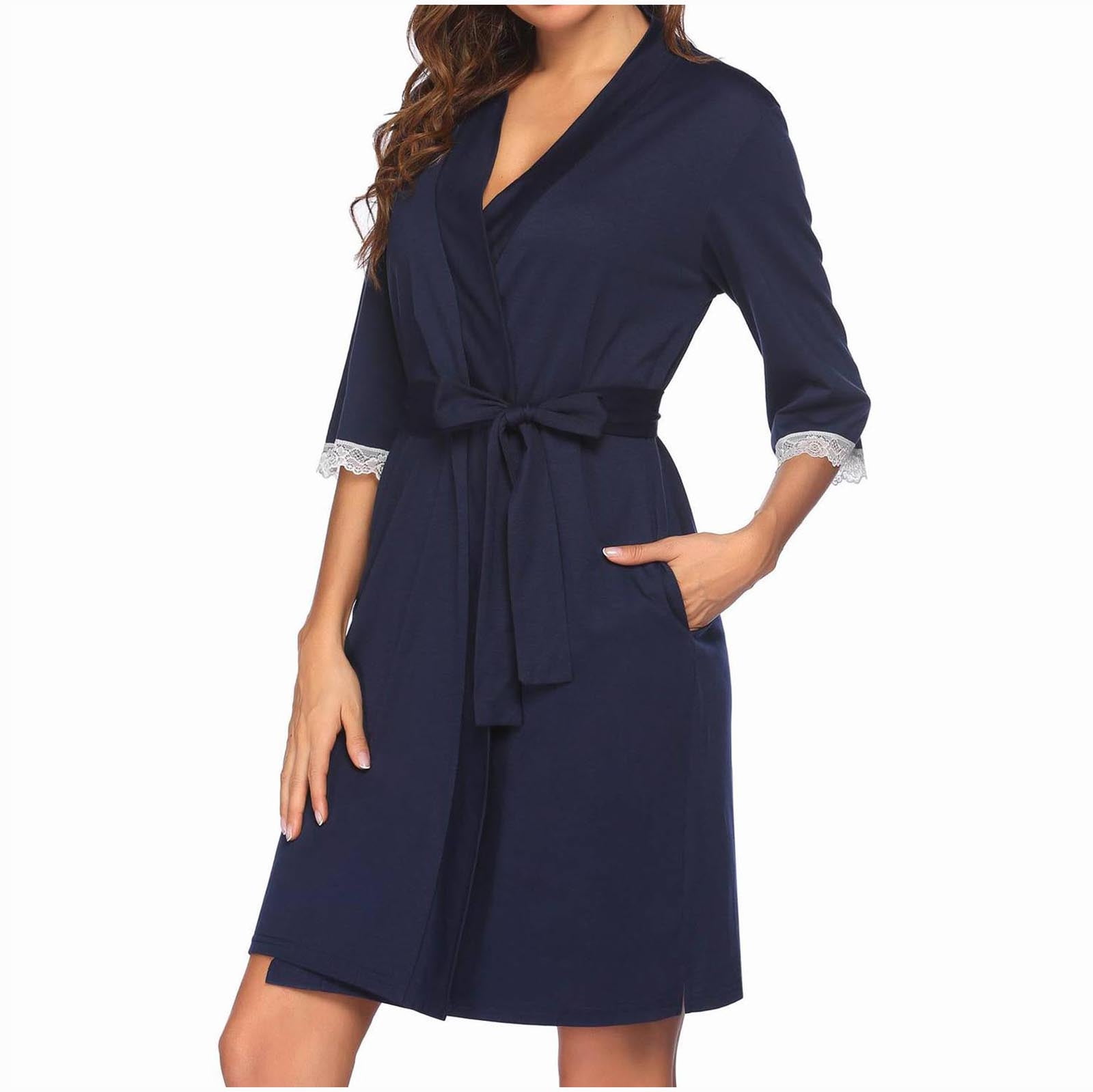 BLVB Women's Comfy Bathrobe Lace 3/4 Sleeve Night Robes Spa Party Knee ...