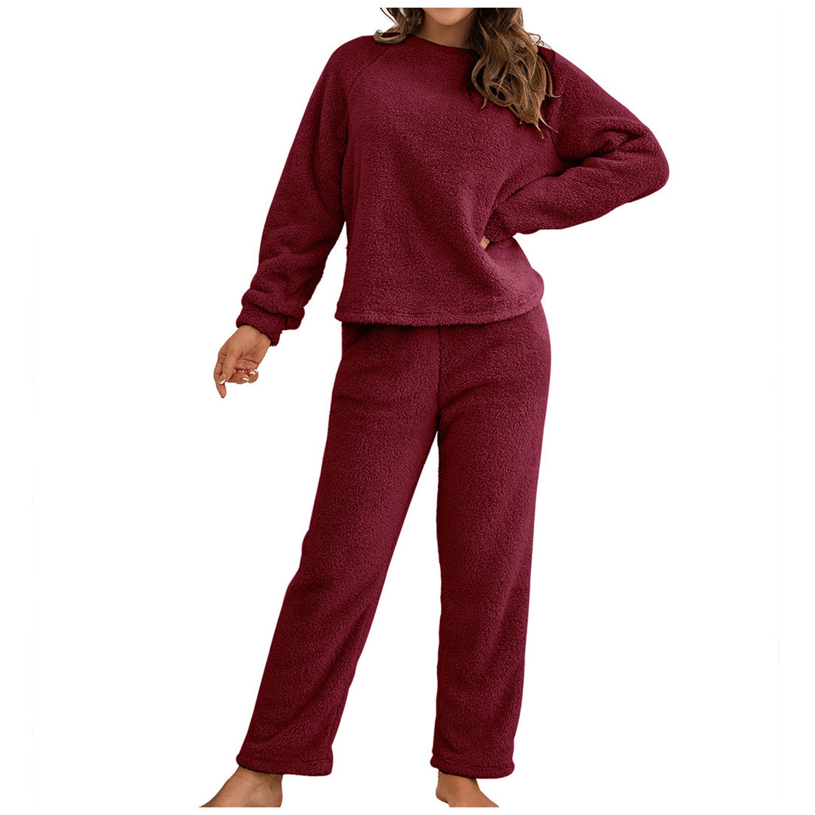 BLVB Women's Coral Fleece Pajamas, Flannel Sleepwear, Soft Warm 2 Piece ...