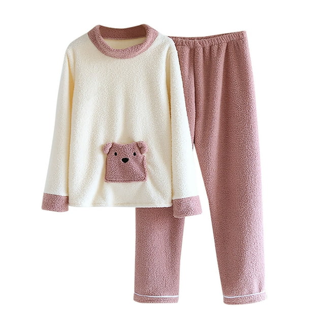 BLVB Women's Coral Fleece Pajamas Flannel Sleepwear Soft Pajamas Set Warm Fuzzy Loungewear 2 ...