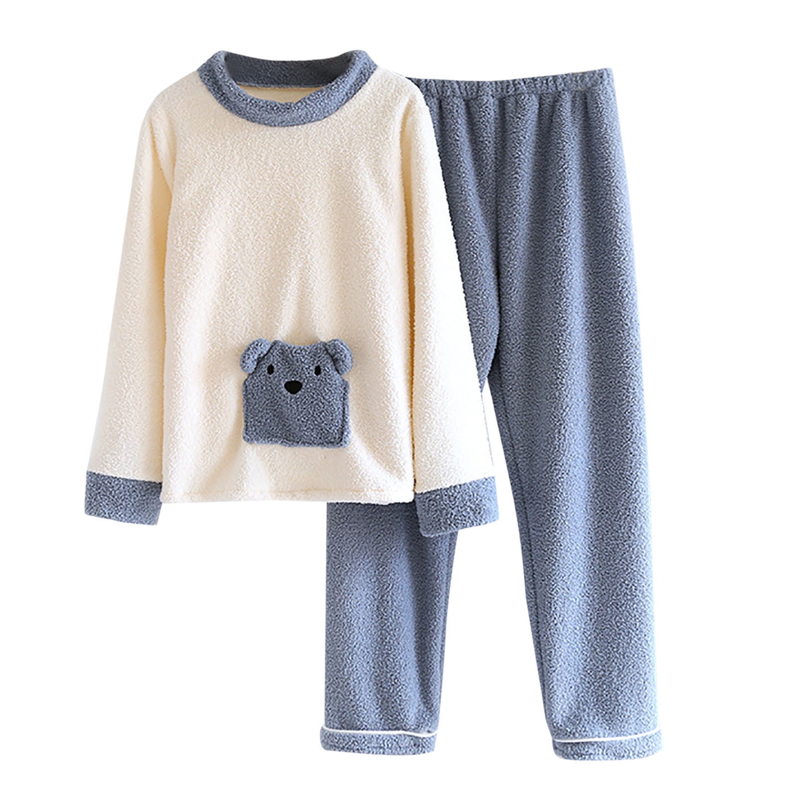 BLVB Women's Coral Fleece Pajamas Flannel Sleepwear Soft Pajamas Set Warm Fuzzy Loungewear 2 ...