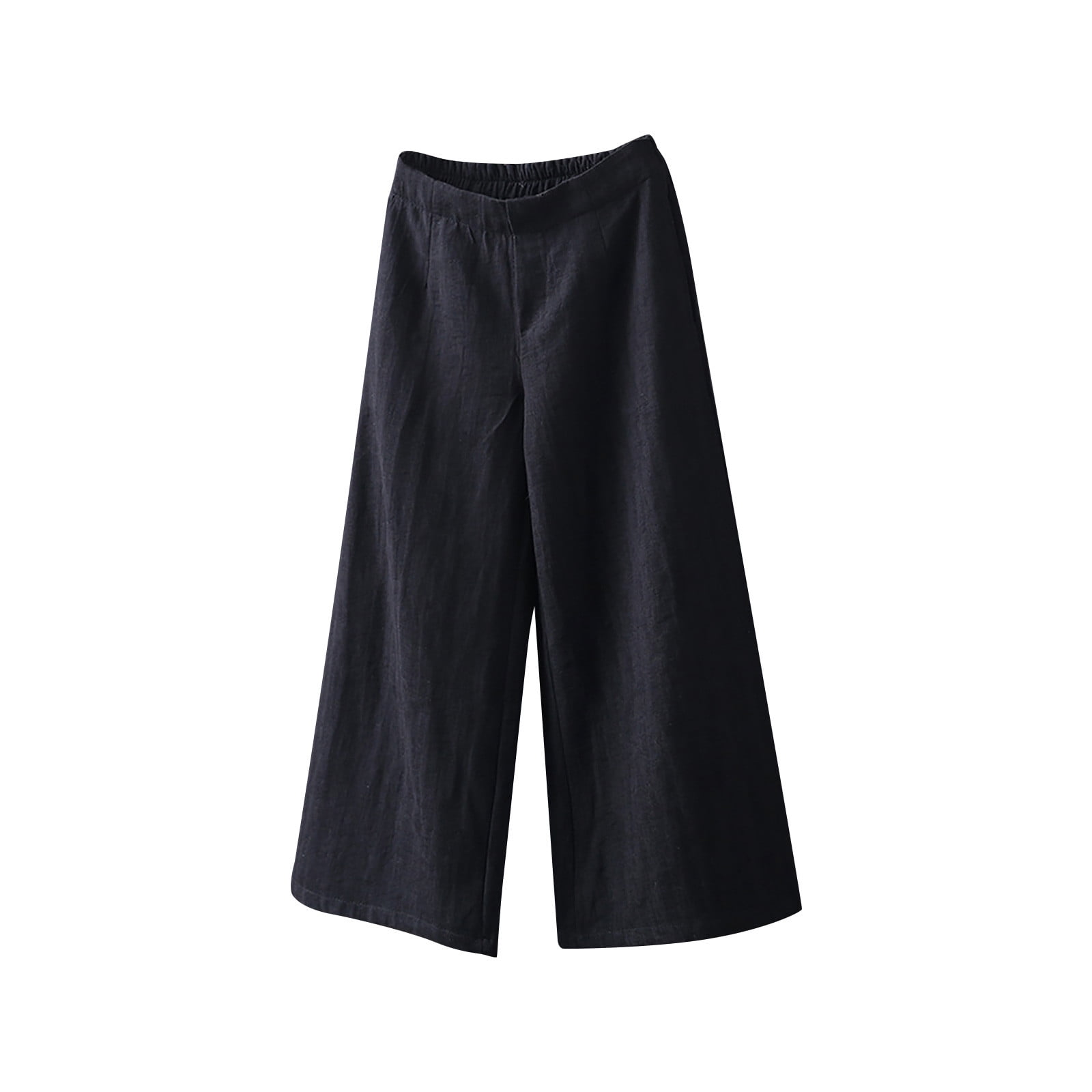 Blvb Womens Cotton Linen Pants Loose Elastic Waist Wide Leg Pants