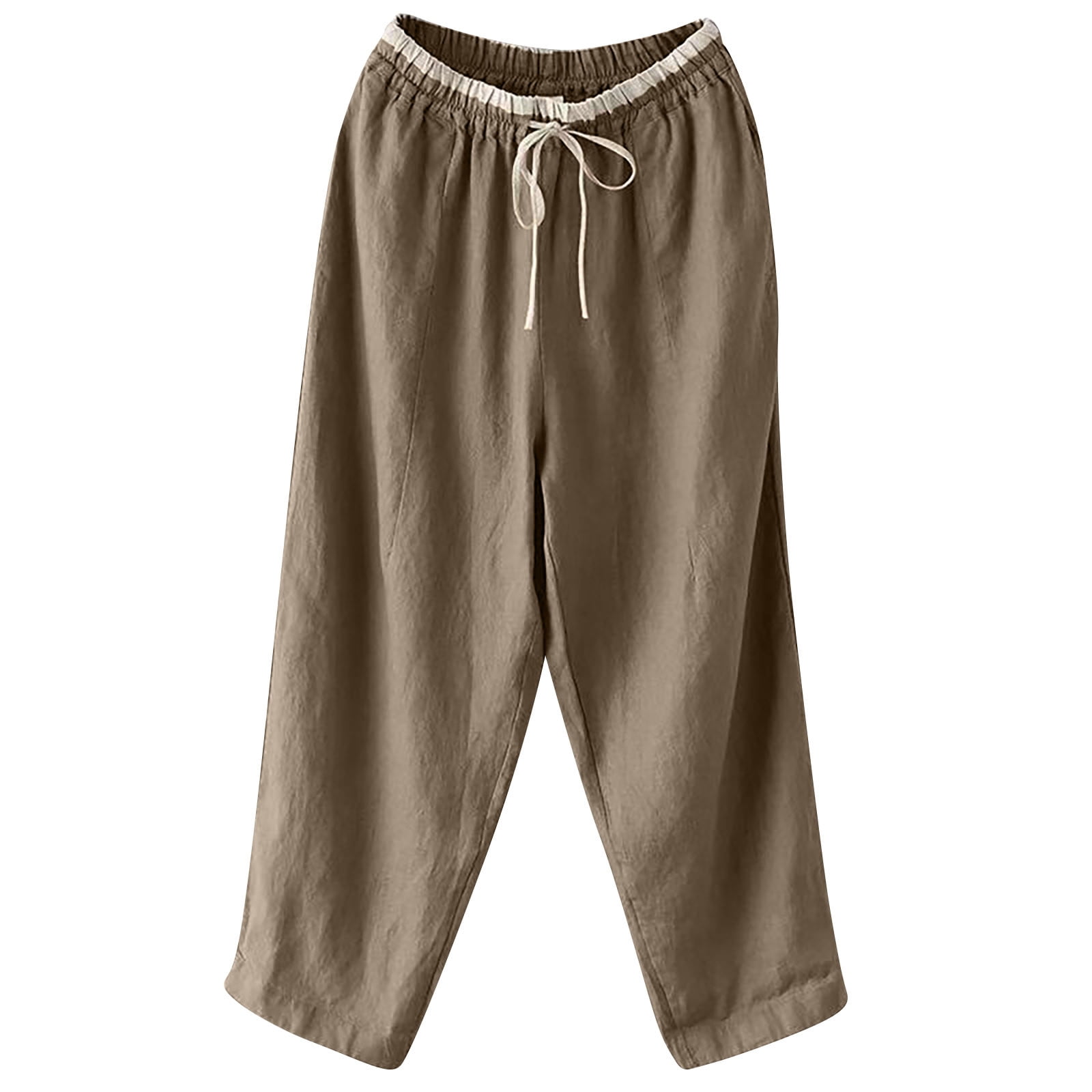 Blvb Womens Cotton Linen Tapered Pants Elastic Waist Drawstring Baggy