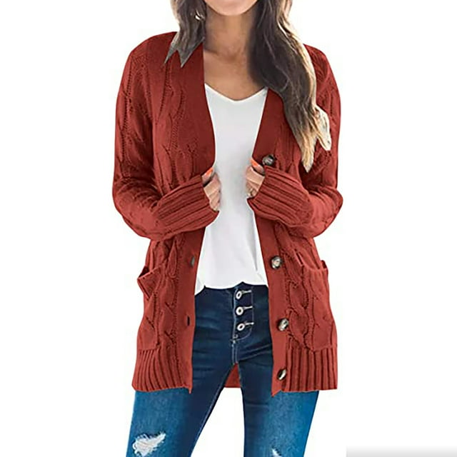 Besolor Womens Fall Winter Cardigans Button Down Open Front Sweater