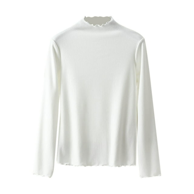 BLVB Women's Long Sleeve Turtleneck Shirt Mock Neck Tops Stretch Ribbed ...