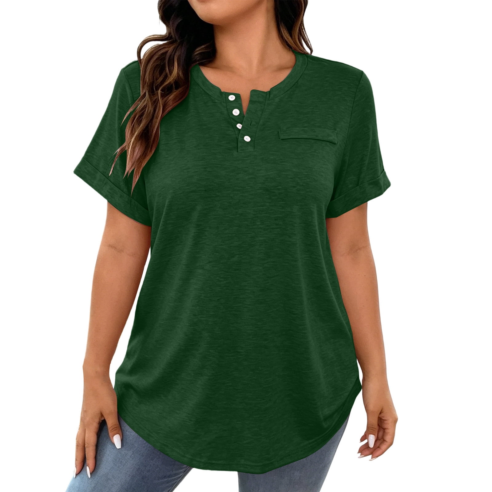 BLVB Women's Plus Size Casual V Neck T-Shirt Loose Fit Short Sleeve ...