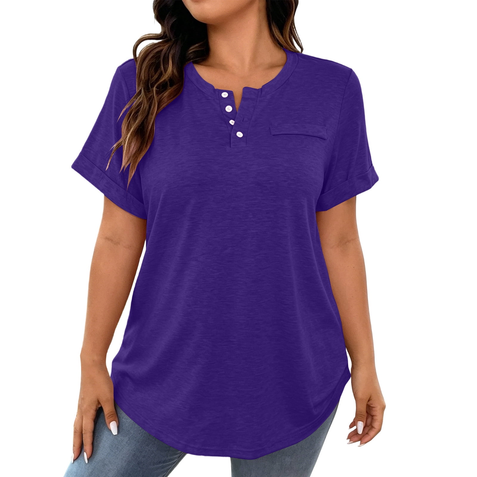 BLVB Women's Plus Size Casual V Neck T-Shirt Loose Fit Short Sleeve ...