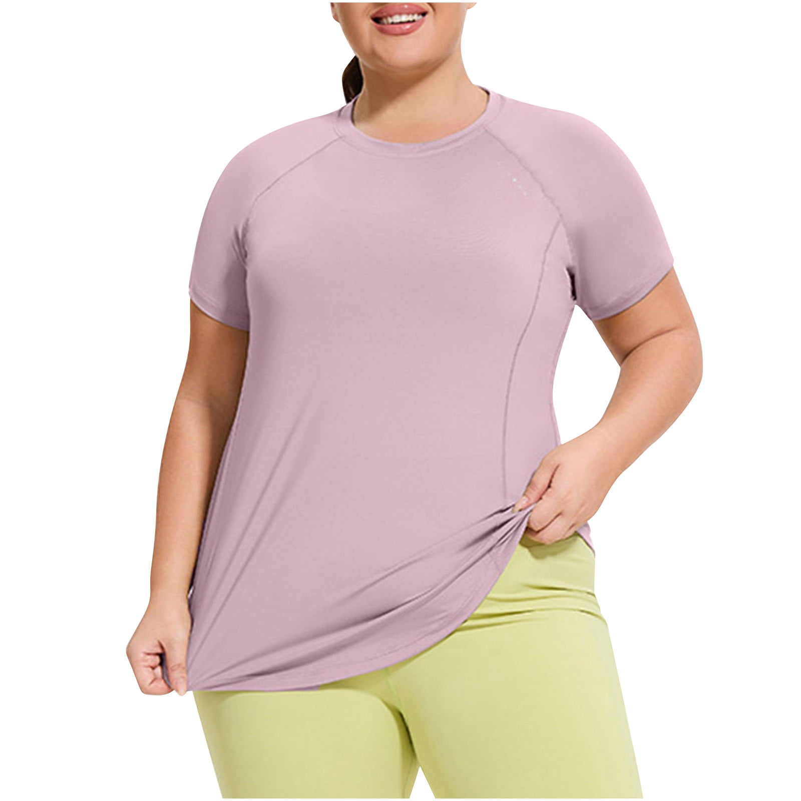 BLVB Women's Plus Size Workout Tops Short Sleeve Stretch Crew Neck ...