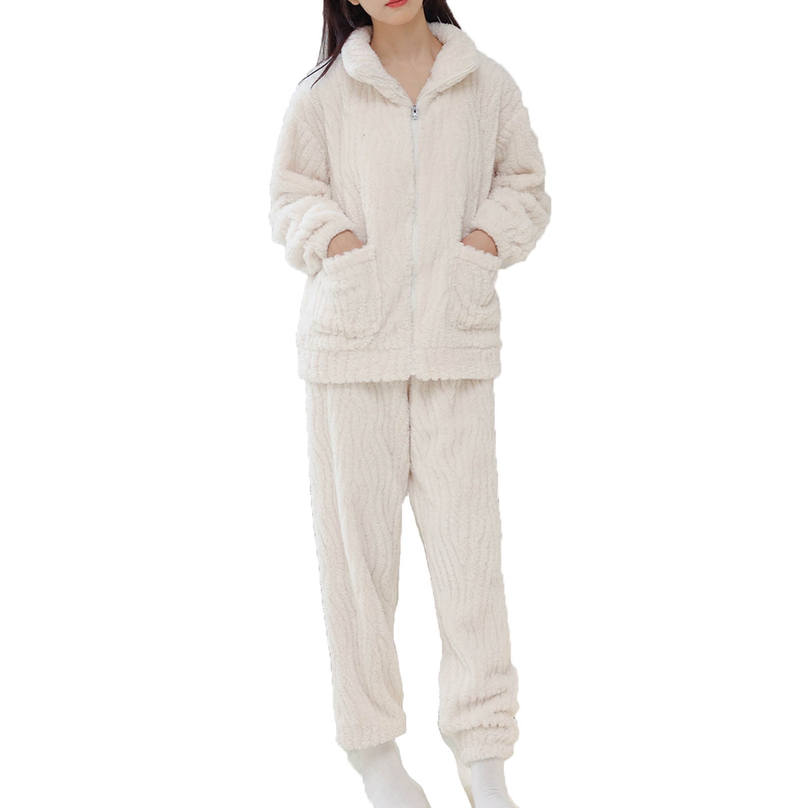 BLVB Women's Plush Fluffy Pajamas Sets Soft Fleece 2 Piece Outfits ...